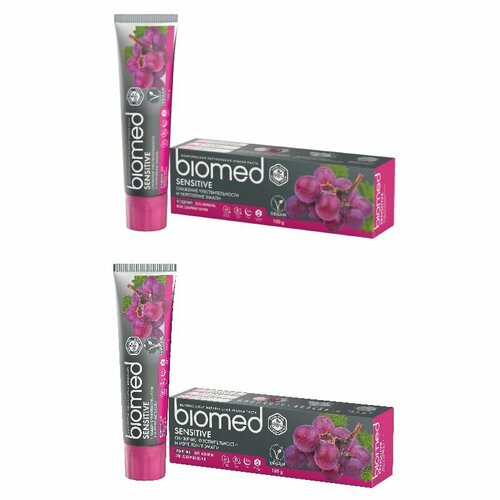 Biomed Зубная паста, Sensitive, со вкусом винограда, укрепление эмали и снижение чувствительности, антибактериальная, 100 г, 2 шт