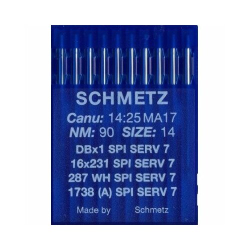 Иглы для промышленных швейных машин Schmetz, тонкая колба 1738/DBx1 SPI SERV7 №90, 10 шт.