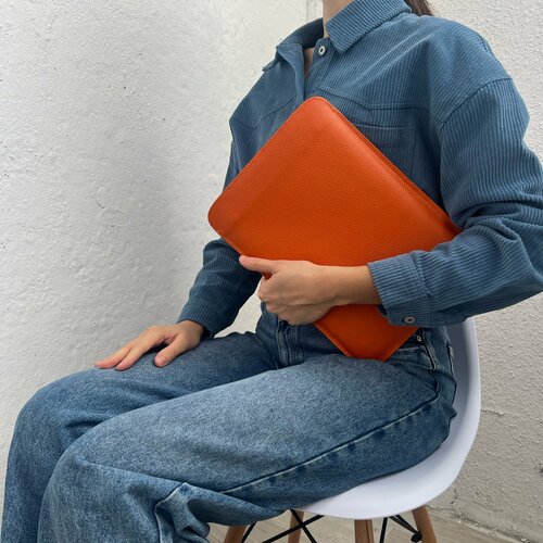 Чехол для ноутбука, натуральная кожа Macbook Air/Pro 13 M1 M2 папка-конверт для хранения и переноски. Оранжевый