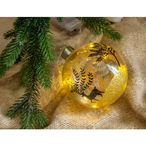 Светящийся ёлочный шар золотая ночь В оленьем лесу, 10 см, на батарейках, Peha Magic GF-18010