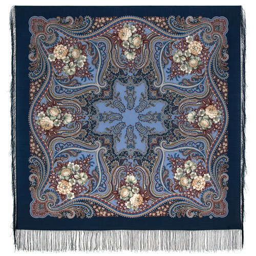 Платок Павловопосадская платочная мануфактура,125х125 см, синий, голубой