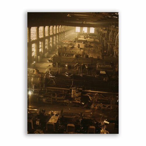 Постер, плакат на бумаге / Депо по ремонту паровозов. 1940 / Размер 30 x 40 см