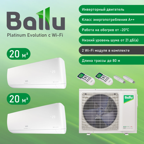 Мульти сплит система с Wi-Fi на 2 комнаты Ballu BSUI-FM-09HN8х2/BA2OI-FM-14HN8
