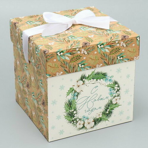 Коробка складная "Новогодний венок", 15 x 15 x 15 см