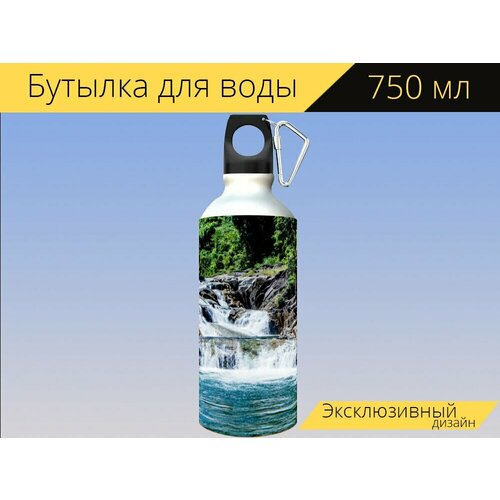 Бутылка фляга для воды "Водопад, обогрев, гора" 750 мл. с карабином и принтом