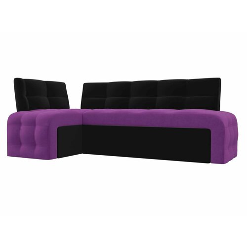 Кухонный угловой диван Люксор левый угол, Микровельвет фиолетовый и черный