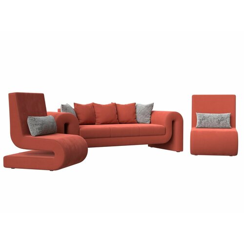 Набор Волна-1 (диван, 2 кресла), Микровельвет коралловый