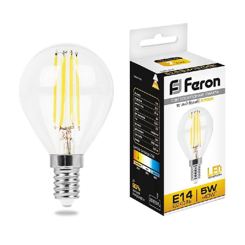 Лампа светодиодная филаментная Feron E14 5W 2700K Шар Прозрачная LB-61 25578 (10 шт.)