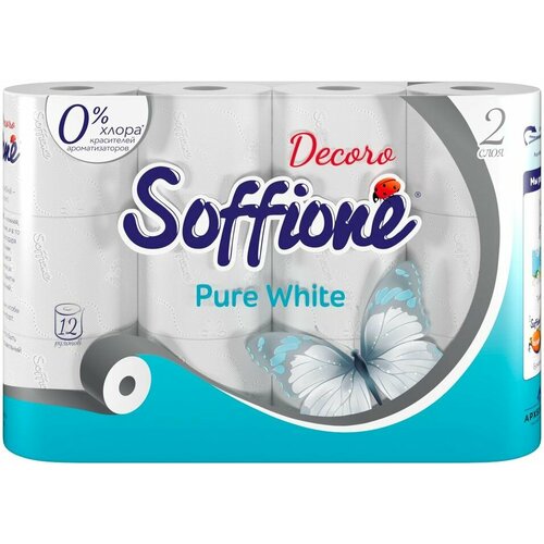 Туалетная бумага Soffione Decoro Pure White 2 слоя 12 рулонов х2шт
