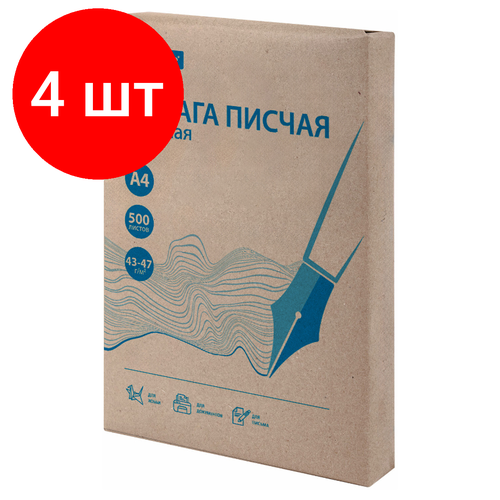 Комплект 4 шт, Бумага писчая газетная OfficeSpace, А4, 500л, 43-47/м2, 60%