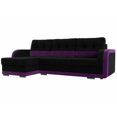 Угловой диван Марсель левый угол, Микровельвет черный и фиолетовый