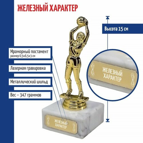Подарки Статуэтка Баскетболистка "Железный характер" на мраморном постаменте (15 см)