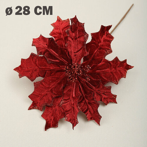Цветок искусственный декоративный новогодний, d 28 см, цвет винный, бордовый