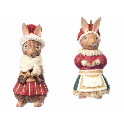 Набор ёлочных украшений новогодняя сказка: семья кроликов, полистоун, текстиль, 11 см, 2 шт, Goodwill B89355-набор