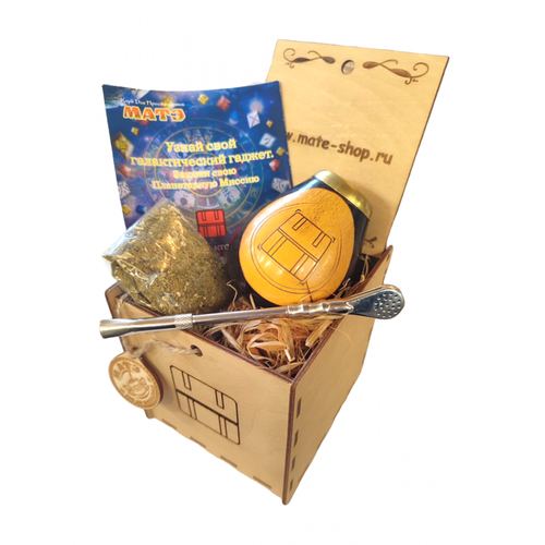 Подарочный набор для чая мате по Гороскопу Майя "Красный Небесный Странник"(калабас, бомбилья, мате, инструкция, коробка)Аргентина