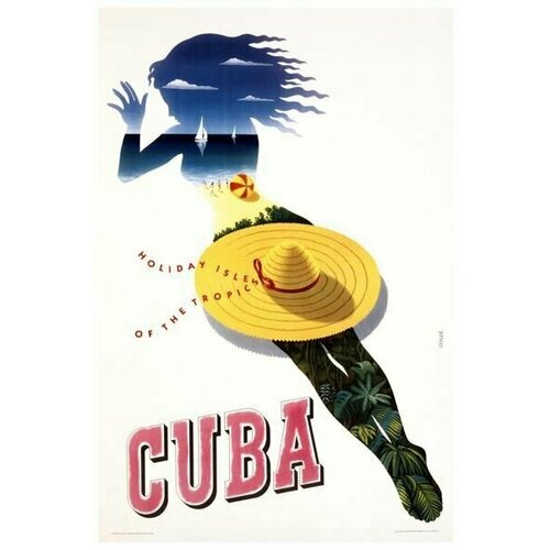 Плакат, постер на бумаге иностранный Cuba, Holiday Isle of the Tropics. Размер 30 х 42 см