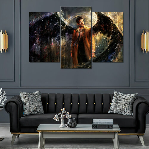 Модульная картина/Модульная картина на холсте в подарок/Supernatural Castiel The Dark Angel/Сверхъестественное Кастиэль тёмный ангел 120х80