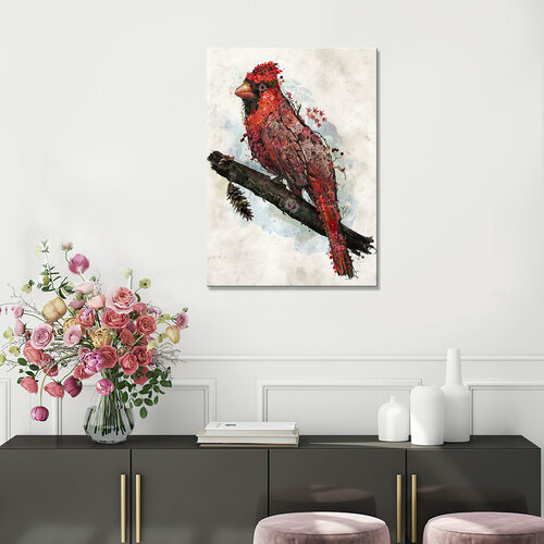 Интерьерная картина на холсте - Птица красный кардинал арт 40х60