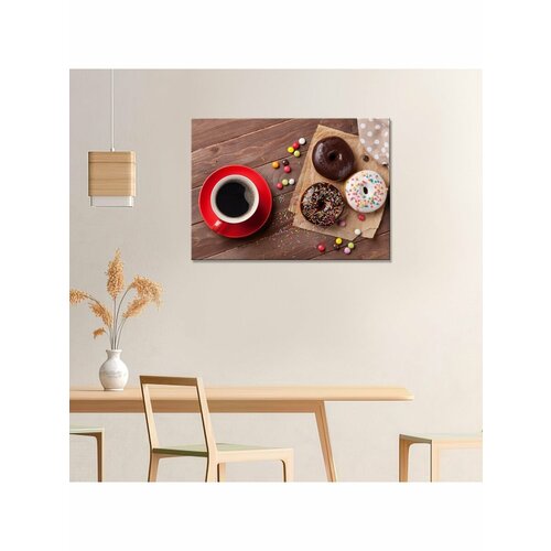 Картина на холсте с подрамником Пончики и чашка кофе 30х40
