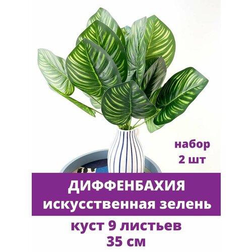 Диффенбахия, искусственная зелень, Куст 9 листьев, 35 см, 2 букета