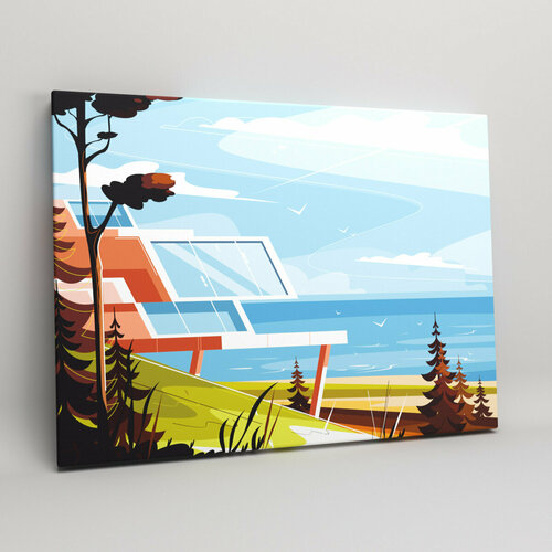 Картина на холсте (интерьерный постер) "На побережье" пейзаж, с деревянным подрамником, размер 60x45 см