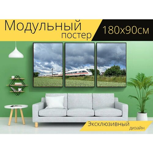Модульный постер "Междугородний экспресс, лед, поезда" 180 x 90 см. для интерьера