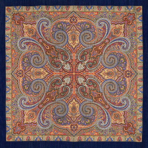 Платок Павловопосадская платочная мануфактура,125х125 см, синий, красный