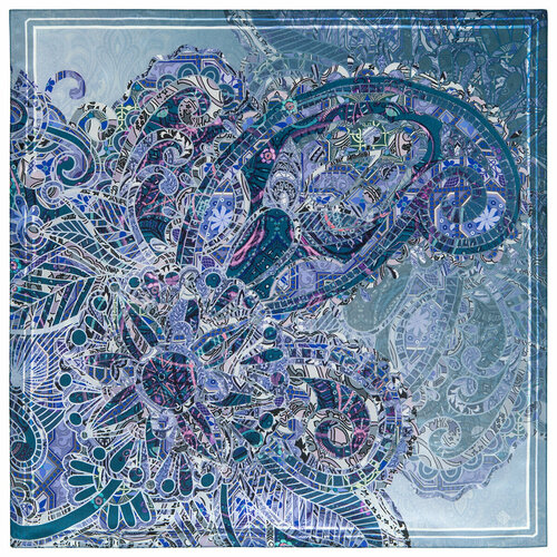 Платок Павловопосадская платочная мануфактура,65х65 см, фиолетовый, синий