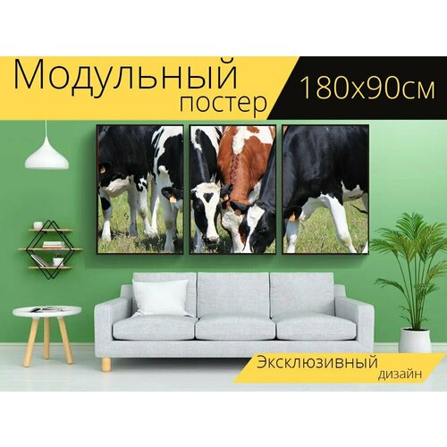 Модульный постер "Корова, коровы, пастись" 180 x 90 см. для интерьера