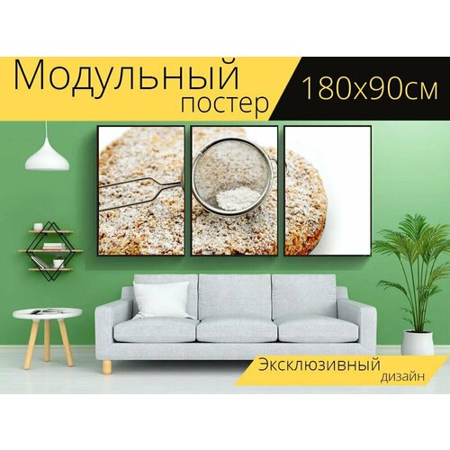 Модульный постер "Торт, штрейзель, сахарная пудра" 180 x 90 см. для интерьера
