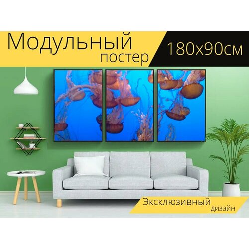 Модульный постер "Медуза, щупальца, яд" 180 x 90 см. для интерьера