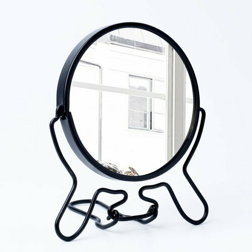 Зеркало настольное - подвесное «Круг», двустороннее, с увеличением, d зеркальной поверхности 9 см, цвет чёрный (комплект из 5 шт)