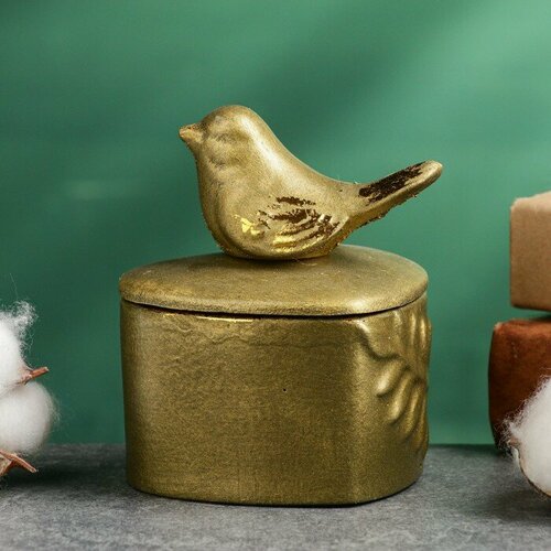 Хорошие сувениры Шкатулка "Птичка на сердце" бронза с позолотой, 8х10см