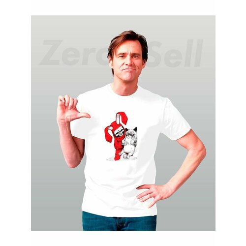 Футболка Zerosell заяц скелет кот мем, размер XL, белый