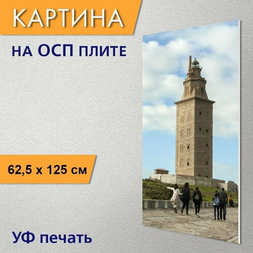 Вертикальная картина на ОСП "Башня, маяк, архитектура" 62x125 см. для интерьериа
