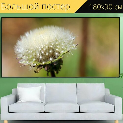 Большой постер "Одуванчик, цветок, весна" 180 x 90 см. для интерьера