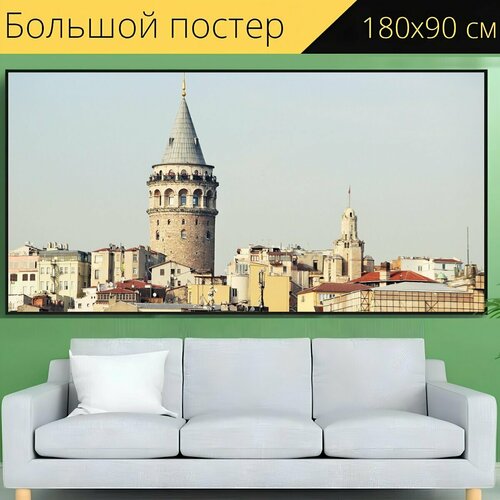 Большой постер "Галатская башня, турция, архитектуры" 180 x 90 см. для интерьера