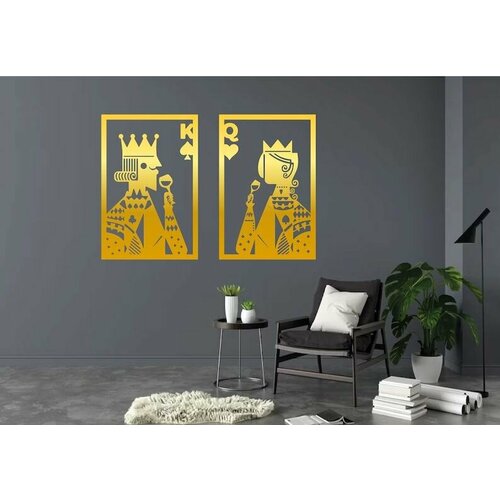 Декоративное металлическое панно, Карты король и дама, набор из 2 элементов декора (матовое золото)
