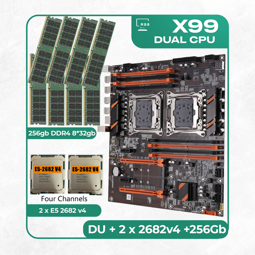 Комплект материнской платы X99: ZX-DU99D4 + 2 x Xeon E5 2682v4 + DDR4 256Гб 8х32Гб