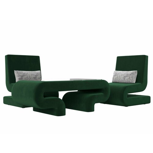 Набор Лига Диванов Волна-3 (стол, 2 кресла) Велюр Зеленый