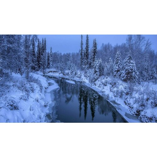 Картина на холсте 110x60 LinxOne "Alaska лес природа река зима" интерьерная для дома / на стену / на кухню / с подрамником