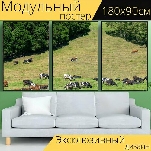 Модульный постер "Разведение скота, сельский, пастбища" 180 x 90 см. для интерьера