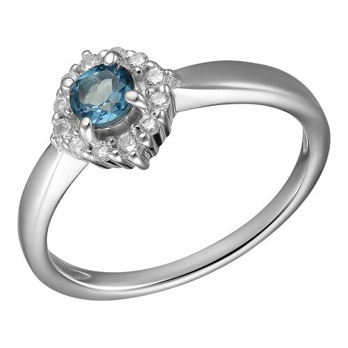 Перстень Серебряное кольцо 925 пробы с Топазом Лондон и Фианитами, серебро, 925 проба, родирование, Лондон топаз, фианит, размер 19, синий, серебряный