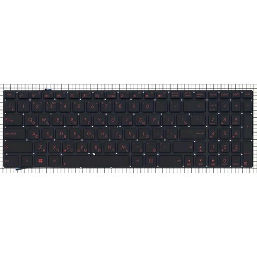 Клавиатура для ноутбука 0KNB0-6625US00, NSK-UPN0R, для ноутбука Asus N56, N56V, черная, с красной подсветкой, код mb058258
