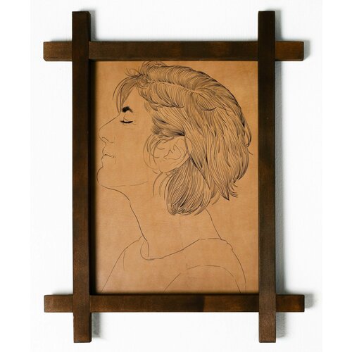 Картина Женщина с закрытыми глазами, гравировка на натуральной коже, интерьерная для украшения и декора на стену в деревянной раме, подарок, BoomGift