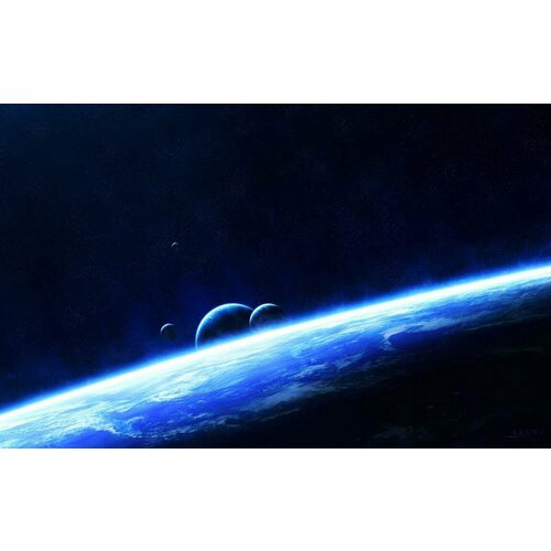 Картина на холсте 60x110 LinxOne "Планеты, космос, свечение, вселенная" интерьерная для дома / на стену / на кухню / с подрамником
