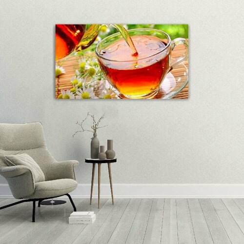 Картина на холсте 60x110 LinxOne "Чай ромашки чашка стекло" интерьерная для дома / на стену / на кухню / с подрамником