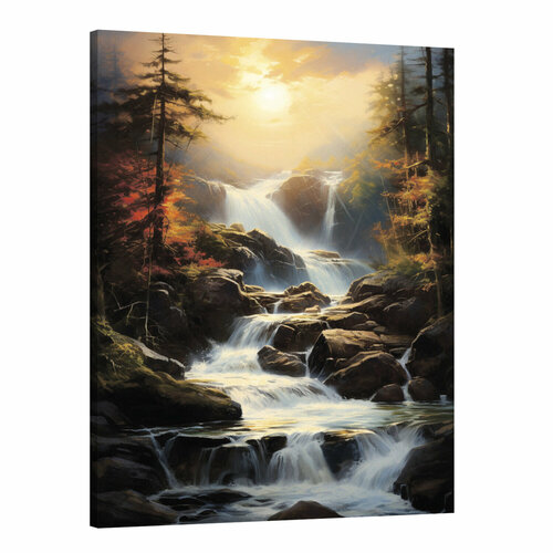 Интерьерная картина 50х70 "Водопад в солнечном свете"