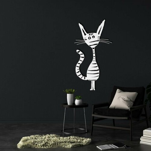 Декоративное металлическое панно, Полосатый мультяшный кот (белый цвет)