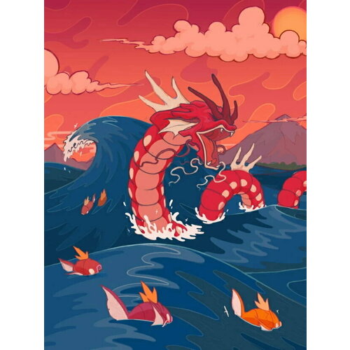Плакат, постер на бумаге Dragon waves (Модульные постеры)-1/Дракон и волны/искусство/арт/абстракция/творчество. Размер 21 х 30 см